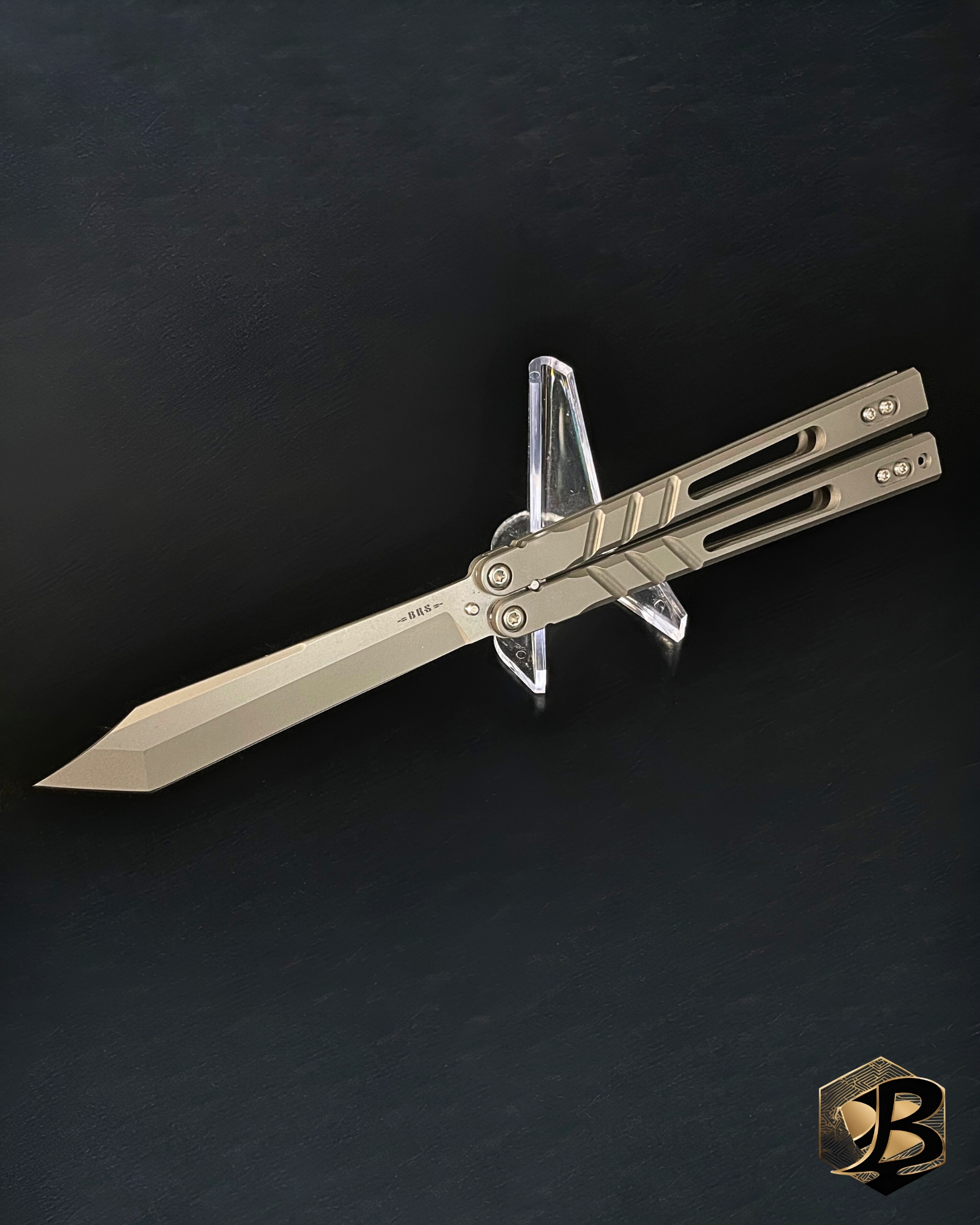 BRS Alpha Beast Tanto Balisong – Titanium 154CM Stonewash Blade
